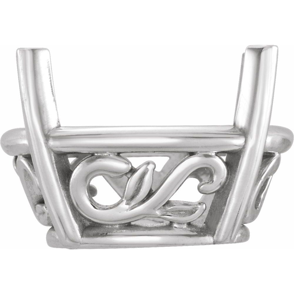 Semi-Polished 18k White Gold 23x17mm Oval Shape 4-Prong Laurel Scroll ...