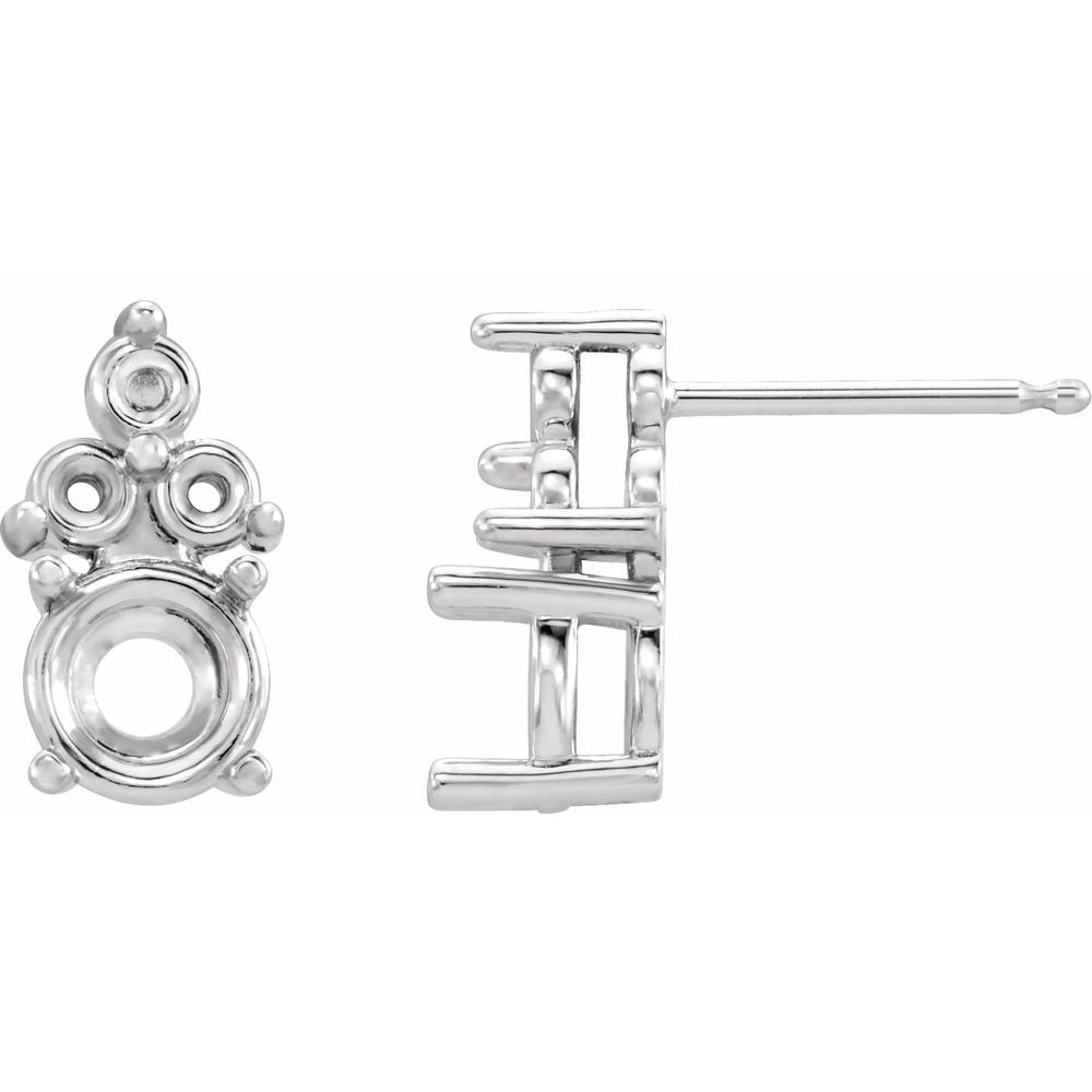 Semi-Polished 18k White Gold 5.5mm Round Shape 4-Prong Accented Earring ...