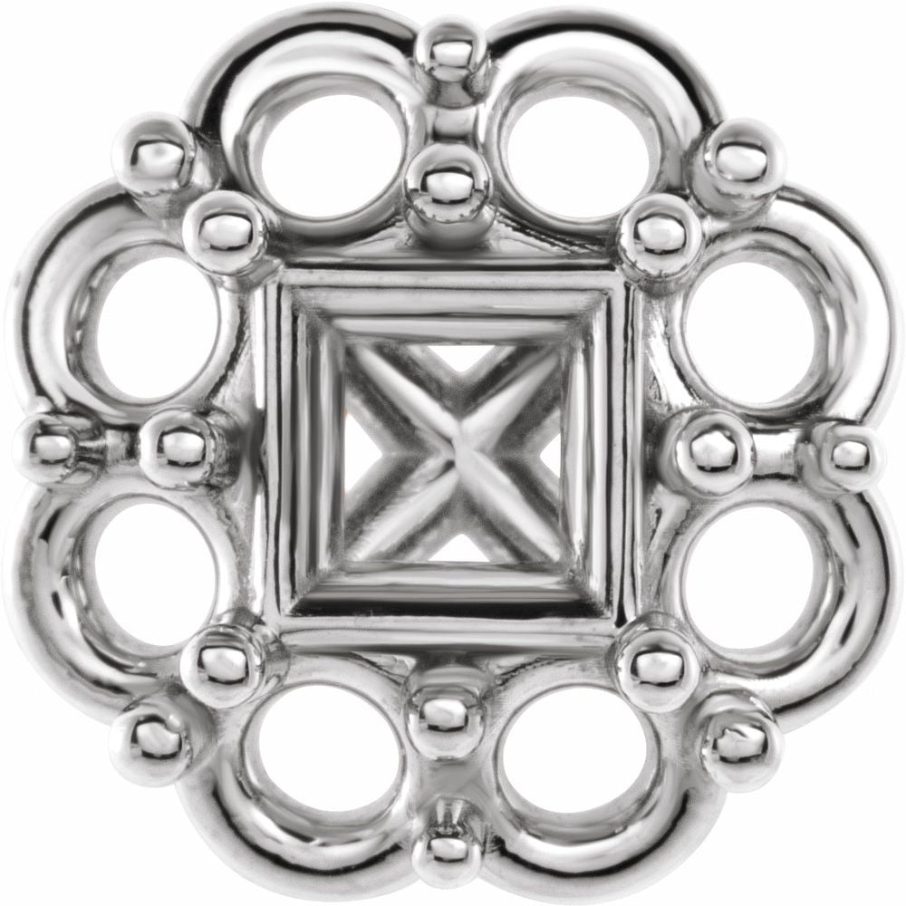 Semi-Polished 18k White Gold 8x8mm Square Shape 4-Prong Halo-Style Peg ...