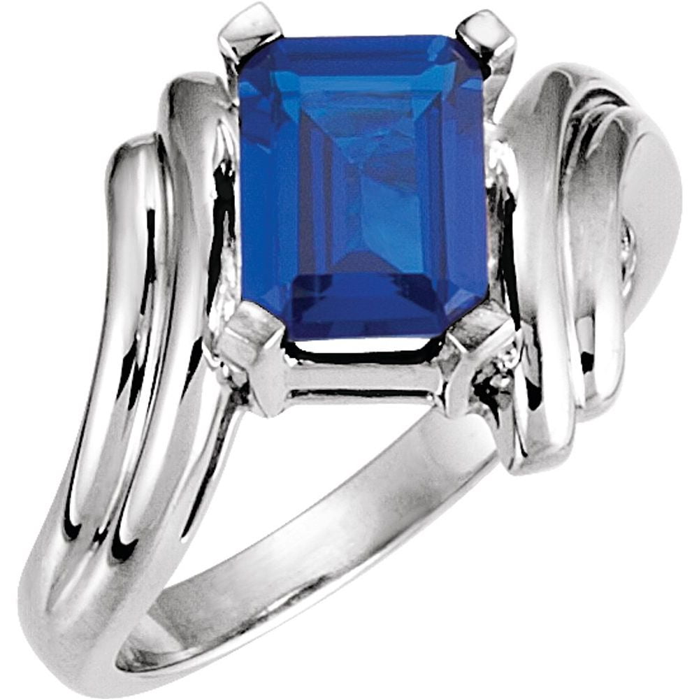 Semi-Polished 18k X1 White Gold 6x4mm Emerald Cut Freeform Bypass Ring ...