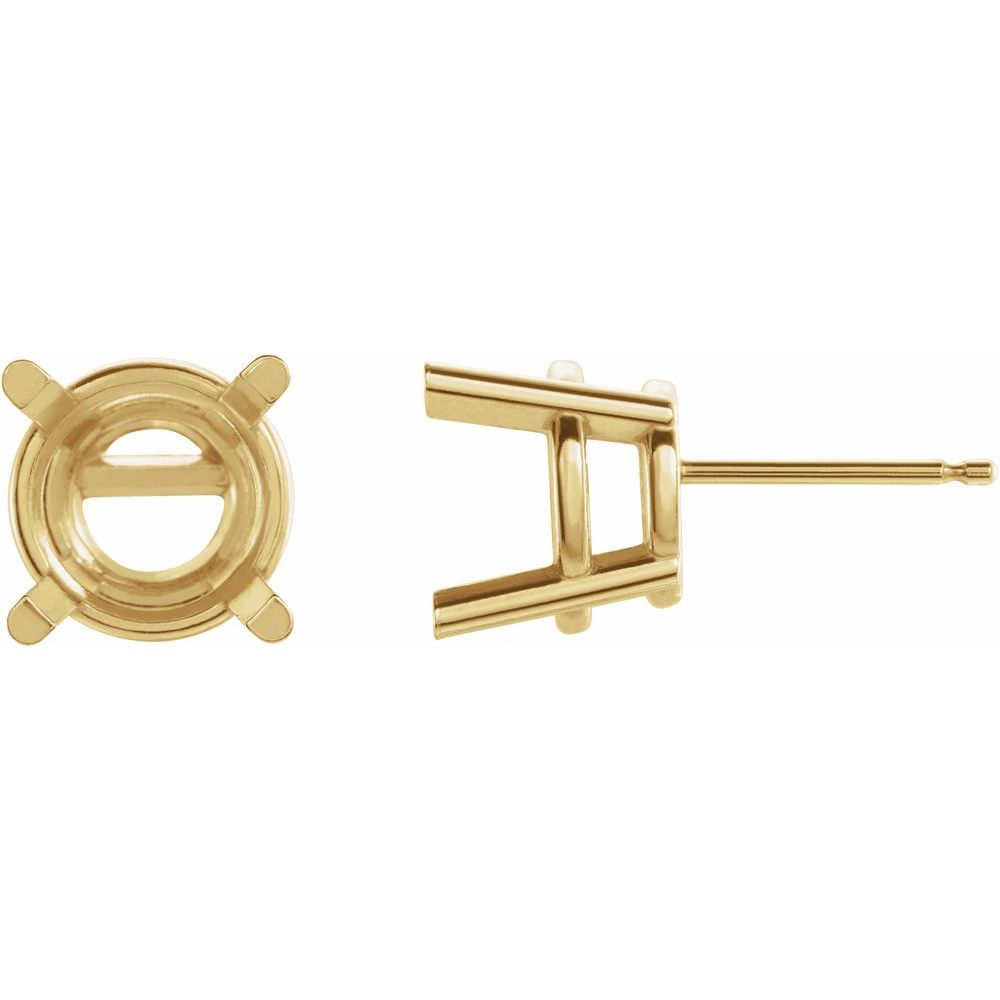Semi-Polished 18k Yellow Gold 10mm Round Shape 4-Prong Earring Mounting ...