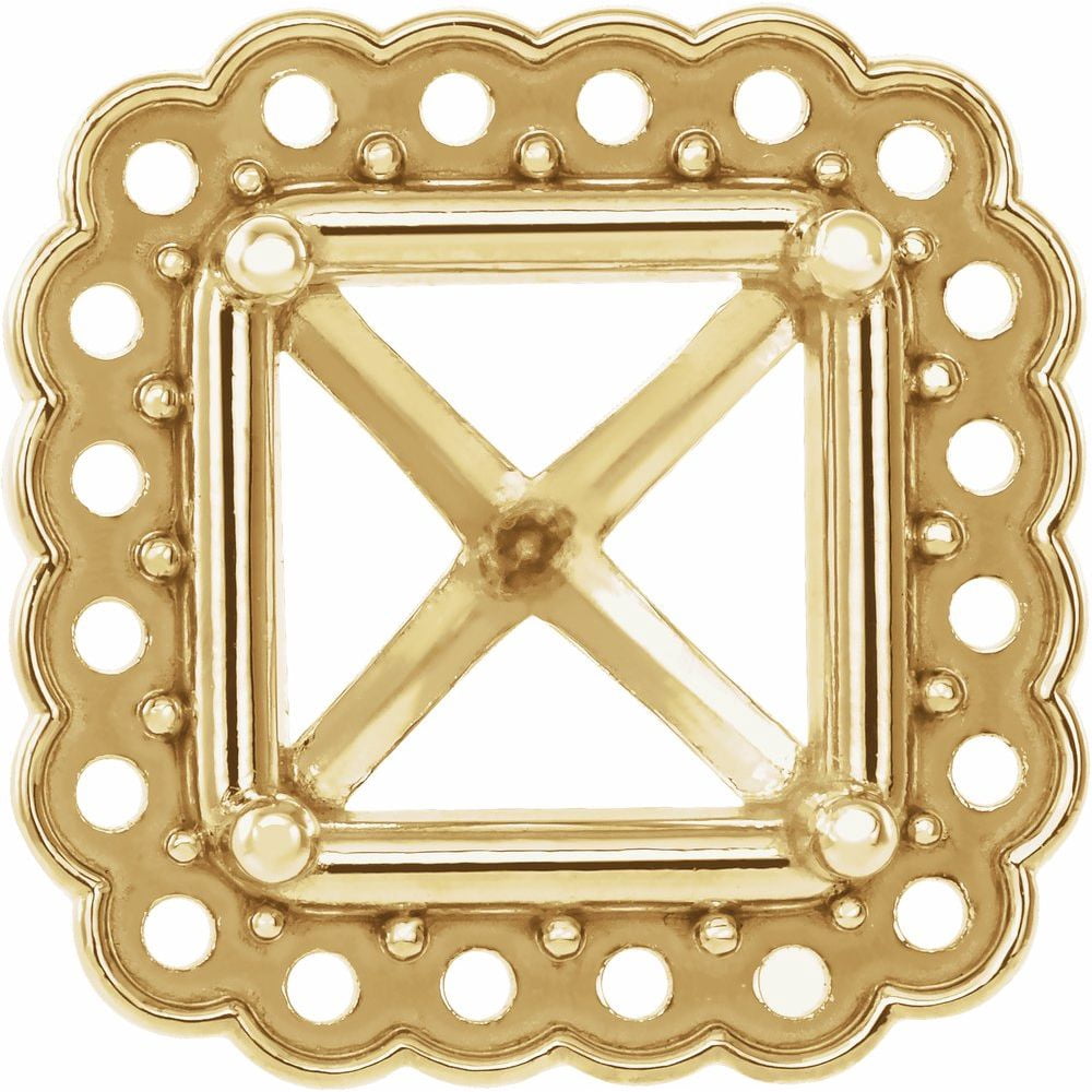 Semi-Polished 18k Yellow Gold 4.5x4.5mm Square Shape 4-Prong Halo-Style ...