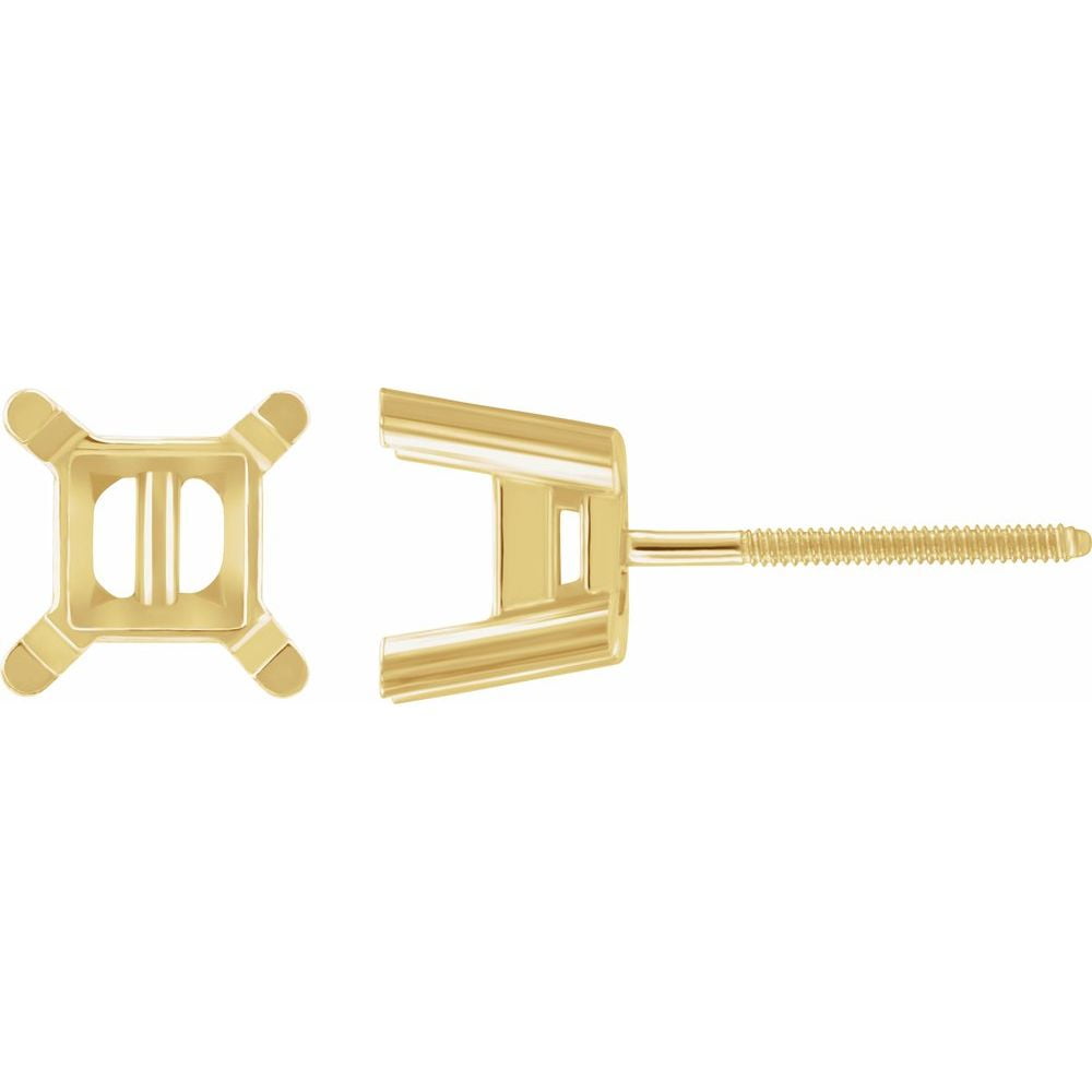Semi-Polished 18k Yellow Gold 5mm Princess Square Shape Earring ...