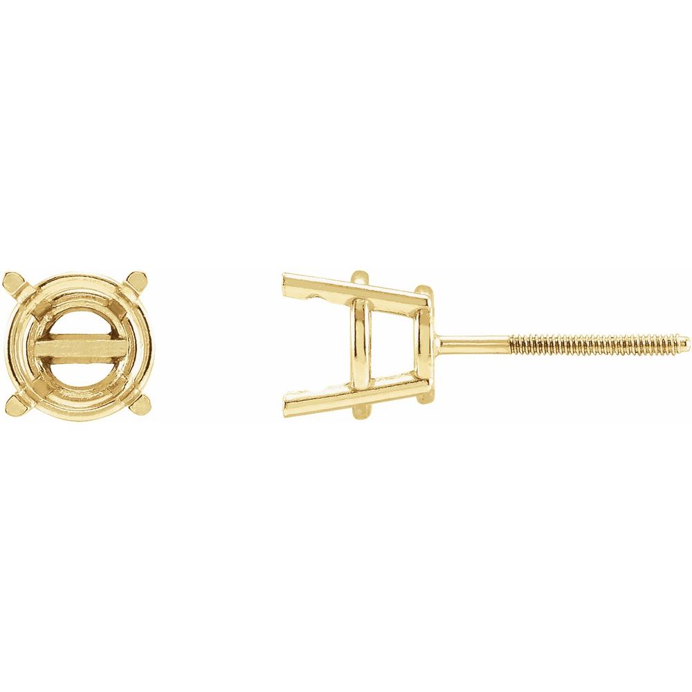 Semi-Polished 18k Yellow Gold 6mm Round Shape 4-Prong Pre-Notched ...