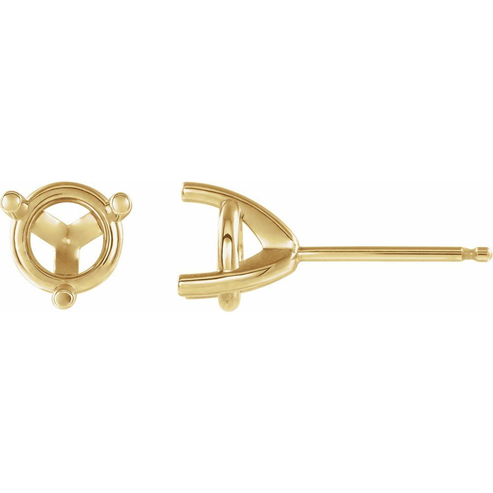 Semi-Polished 18k Yellow Gold 9mm Round Shape 3-Prong Earring Mounting ...