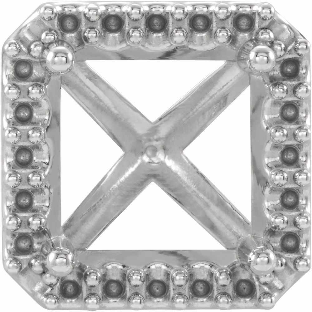 Semi-Polished Platinum 8x8mm Square Shape 4-Prong Halo-Style Shank ...