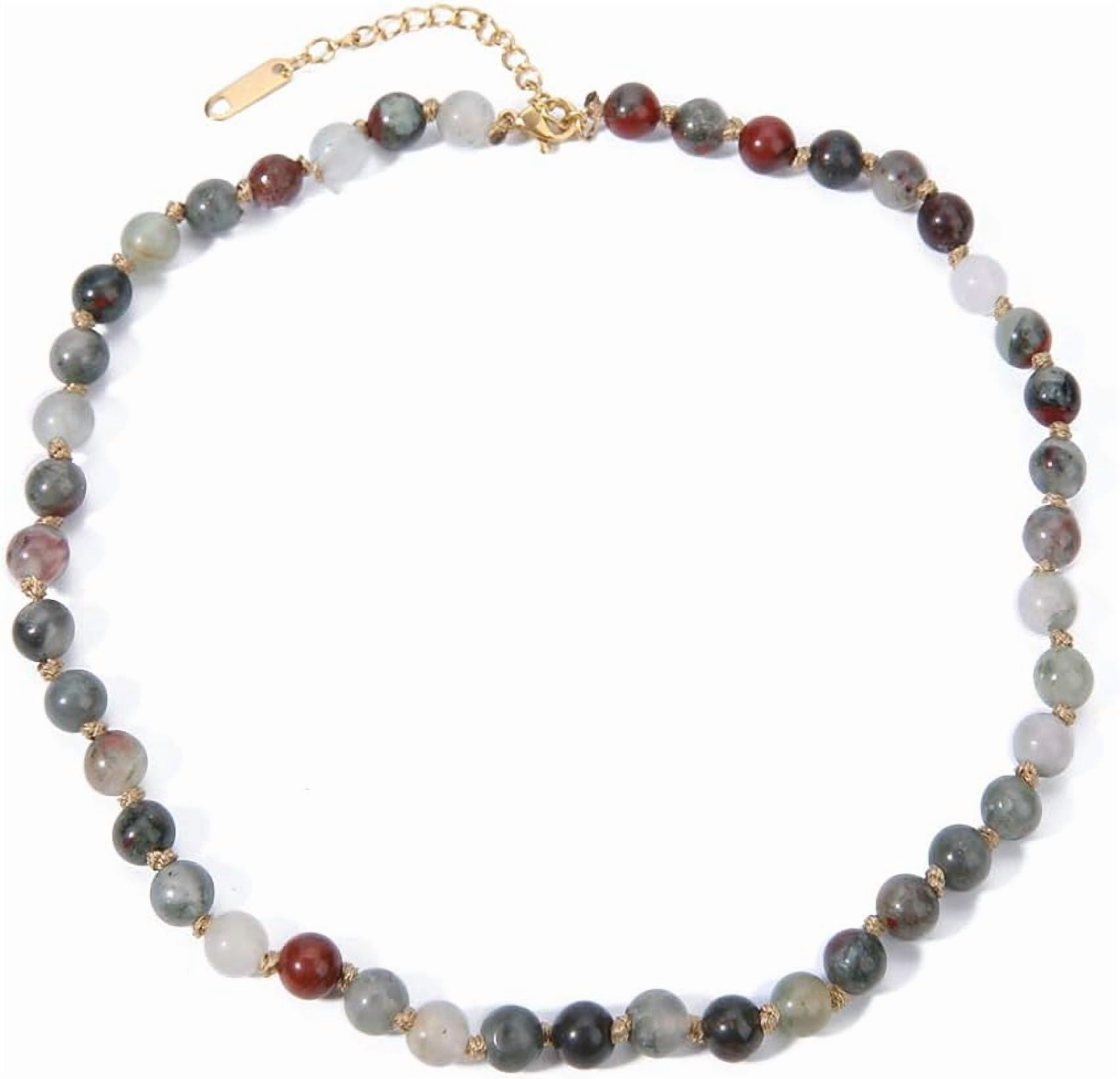 Semi Precious Stone Beaded Choker Necklace 14K Stone Double Strand ...