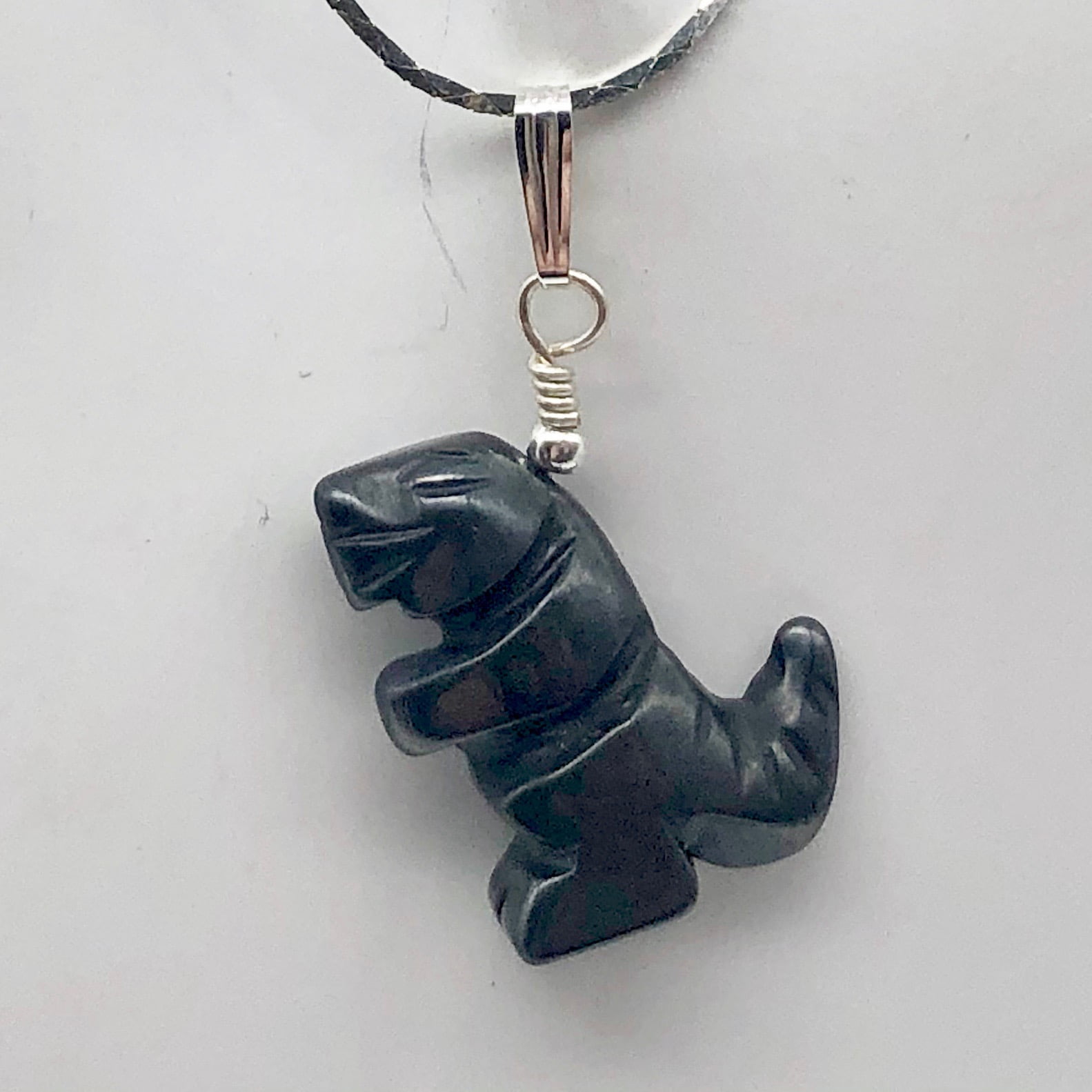 Semi Precious Stone Jewelry T rex Pendant Necklace of Hematite/Silver ...