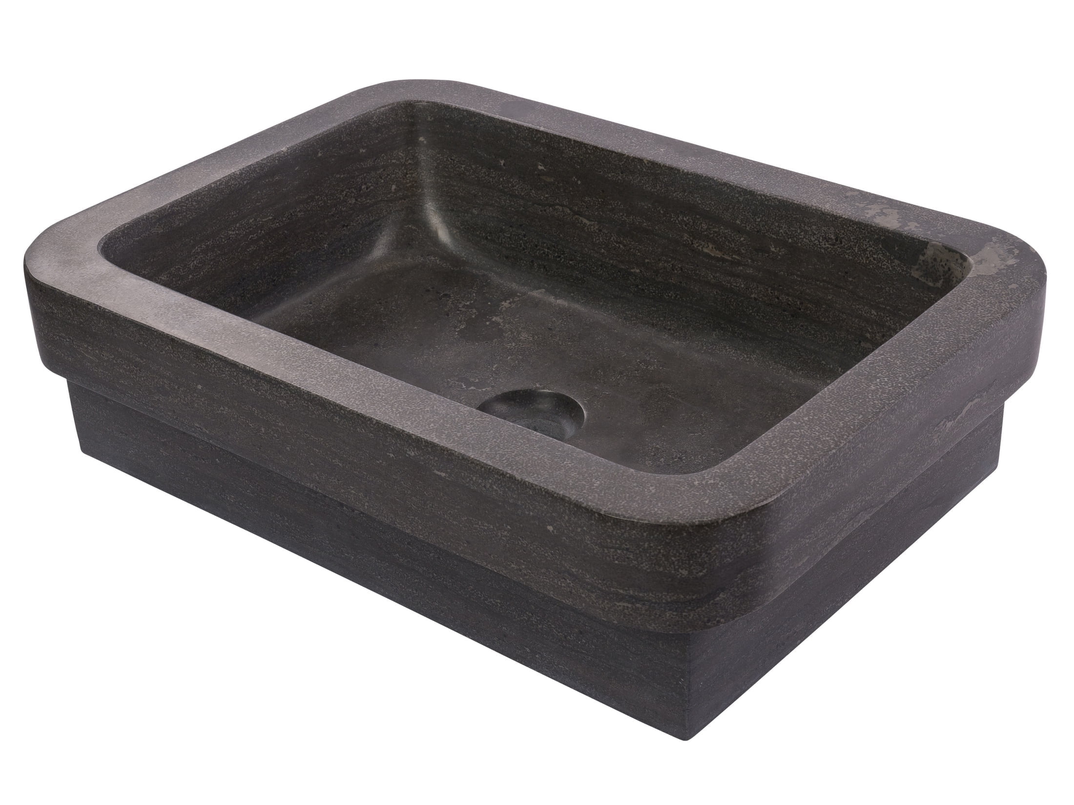 Semi Recessed Rectangular Vessel Sink With Apron in Black Limestone ...