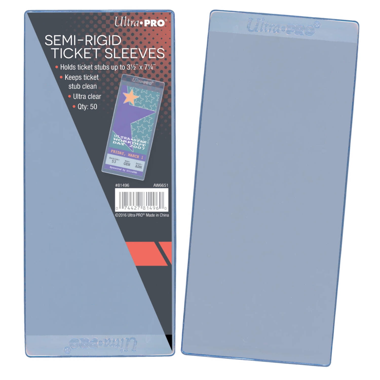Semi Rigid Ticket Sleeves (50ct) for 3-1/2" x 7-1/4" Ticket Stubs ...