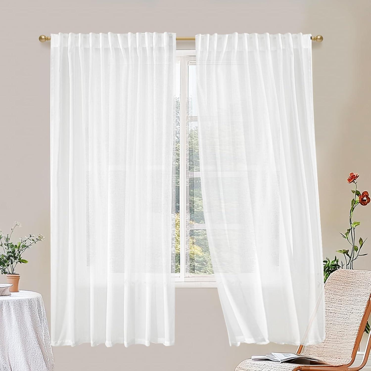 Semi Sheer Curtains 72 Inch Long - White Chiffon Privacy Protection ...