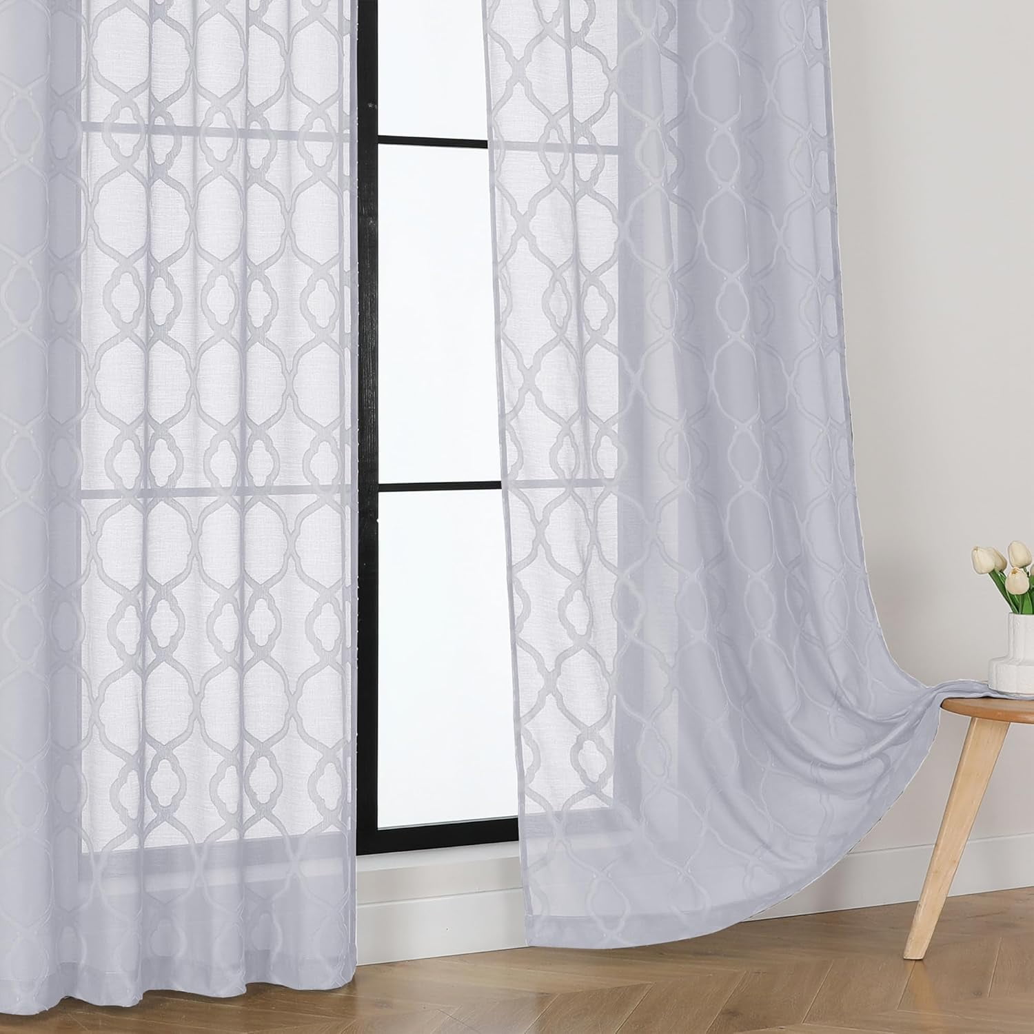 Semi Sheer Curtains 96 Inches Extra Long 2 Panels Set for Living Room, Light Filtering Grey ...