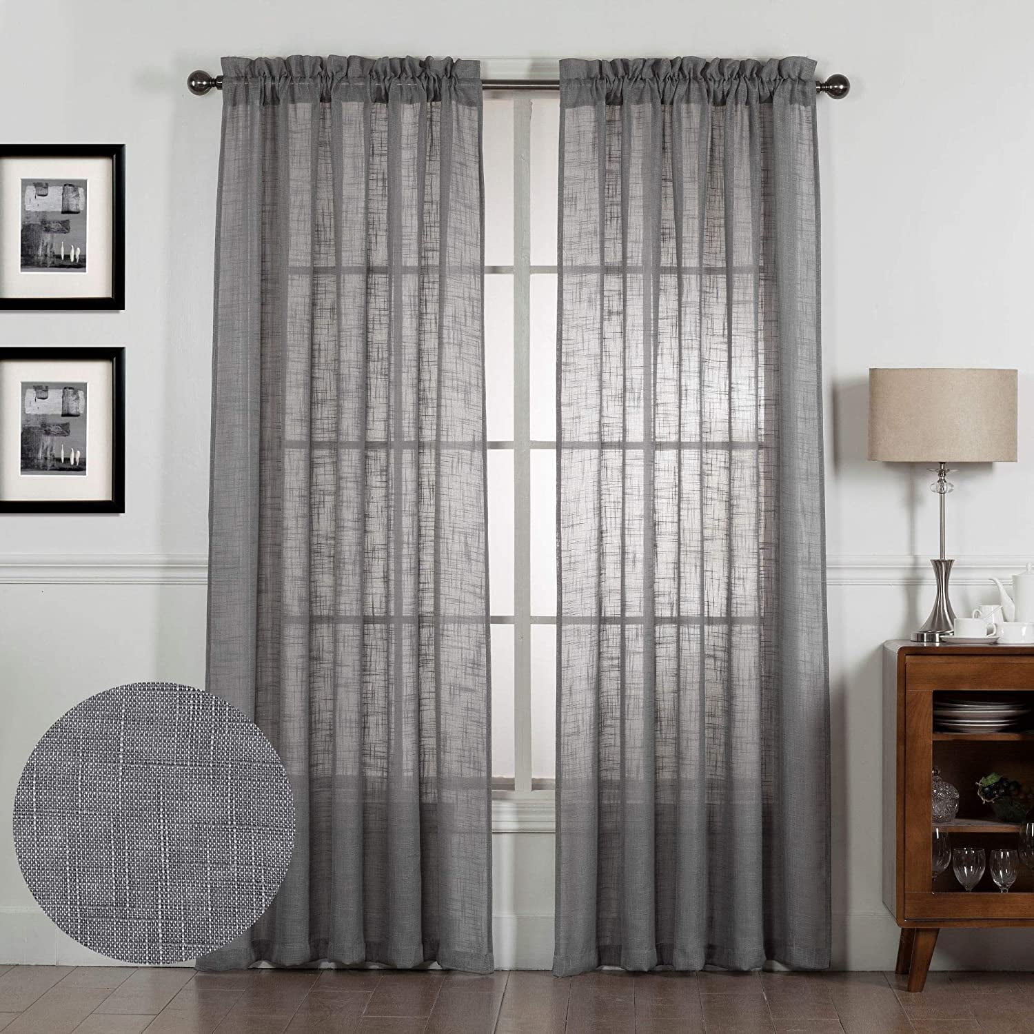 Semi-Sheer Faux Linen Cross Weave Pattern Window Treatment Curtain ...