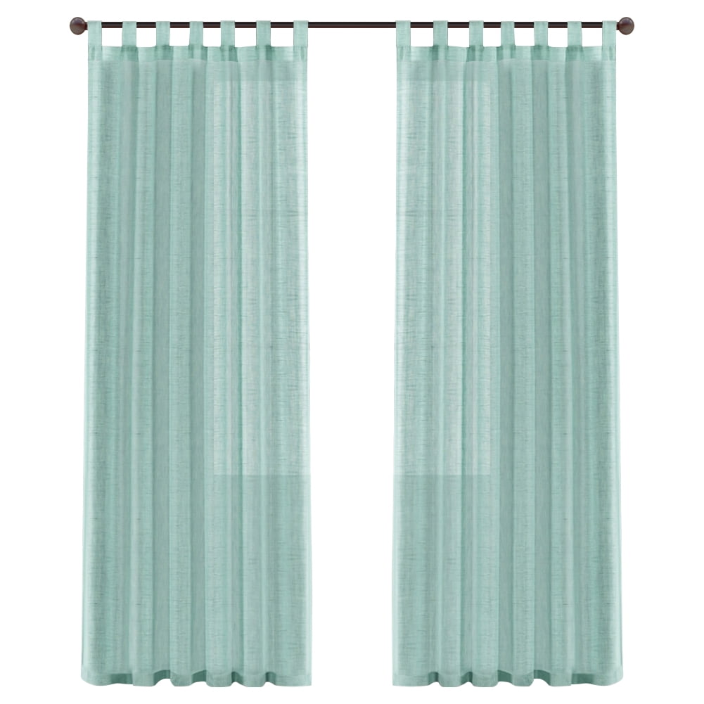 Semi Sheer Linen Curtains 70 inch Length for Living Room Back Tab Rod ...