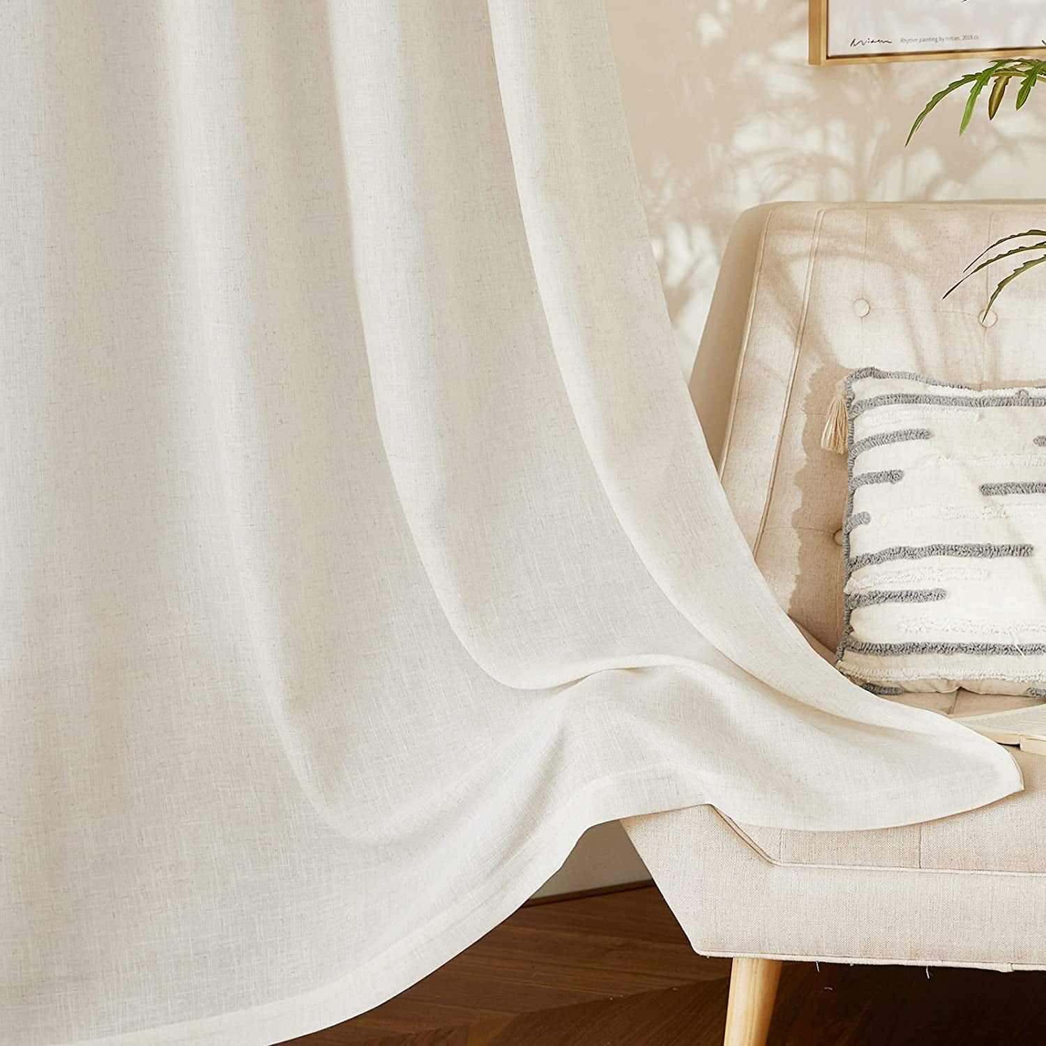 Semi Sheer Linen Curtains 95 inch Length 2 Panels, Grommet Open Linen ...