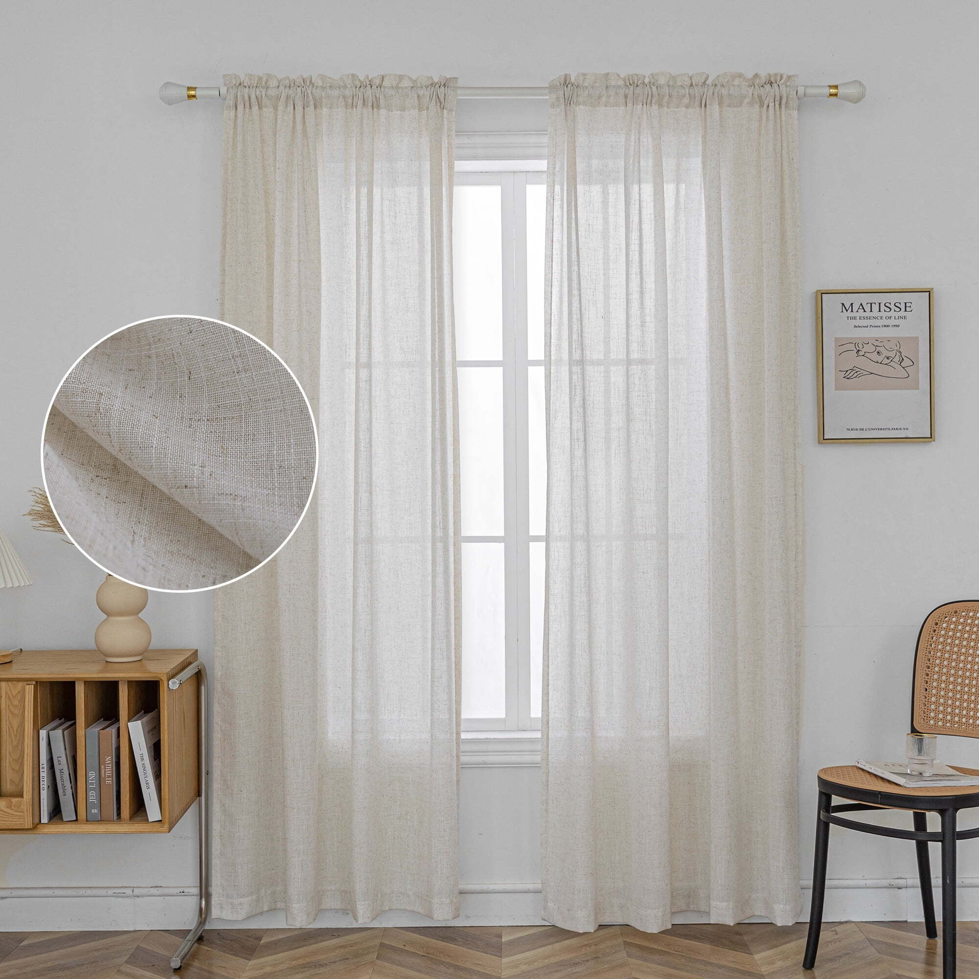 Semi Sheer Linen Curtains for Living Room Rod Pocket, Natural Linen ...