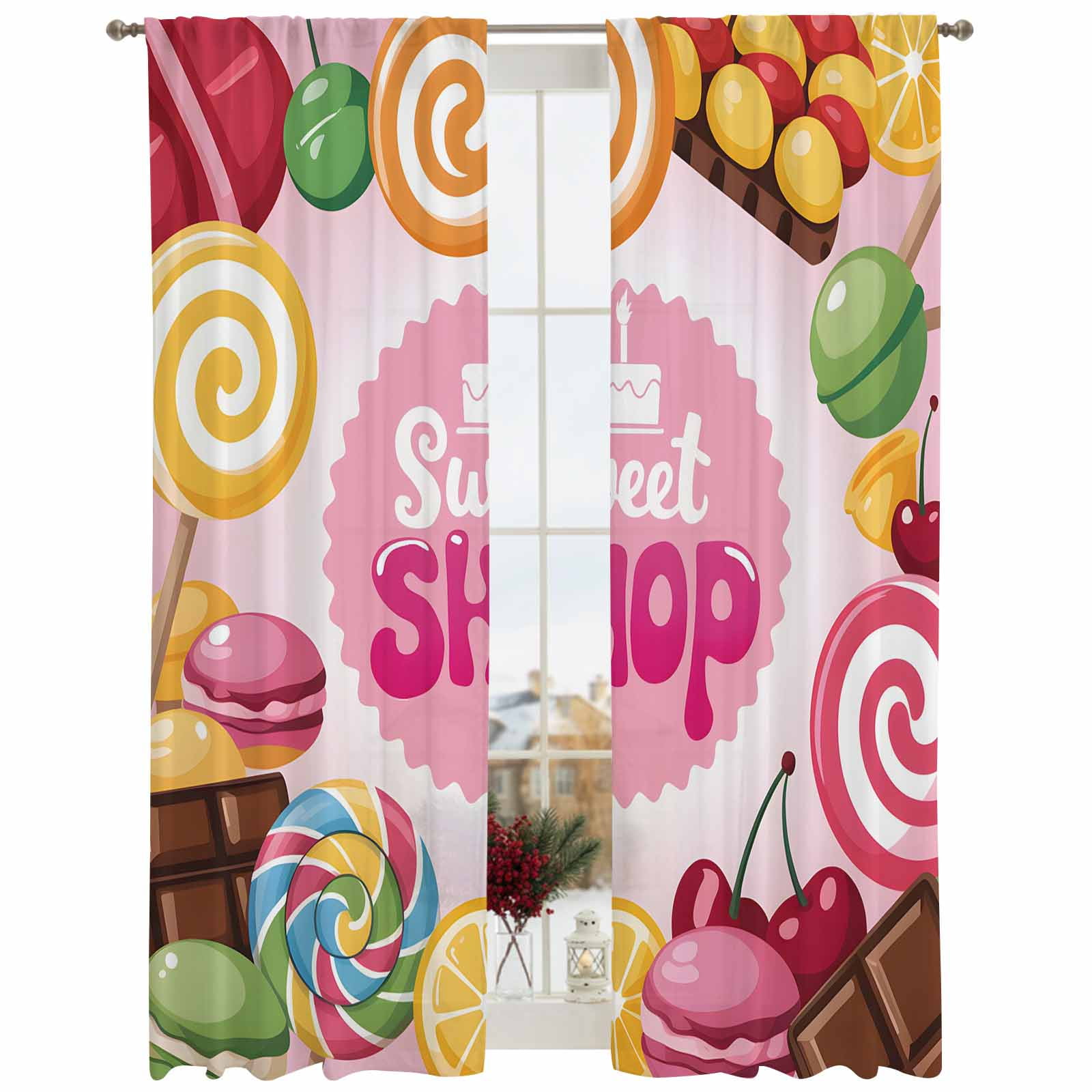 Semi Sheer Window Curtains 108 Inches Long, Sweet Shop Words Rod Pocket ...