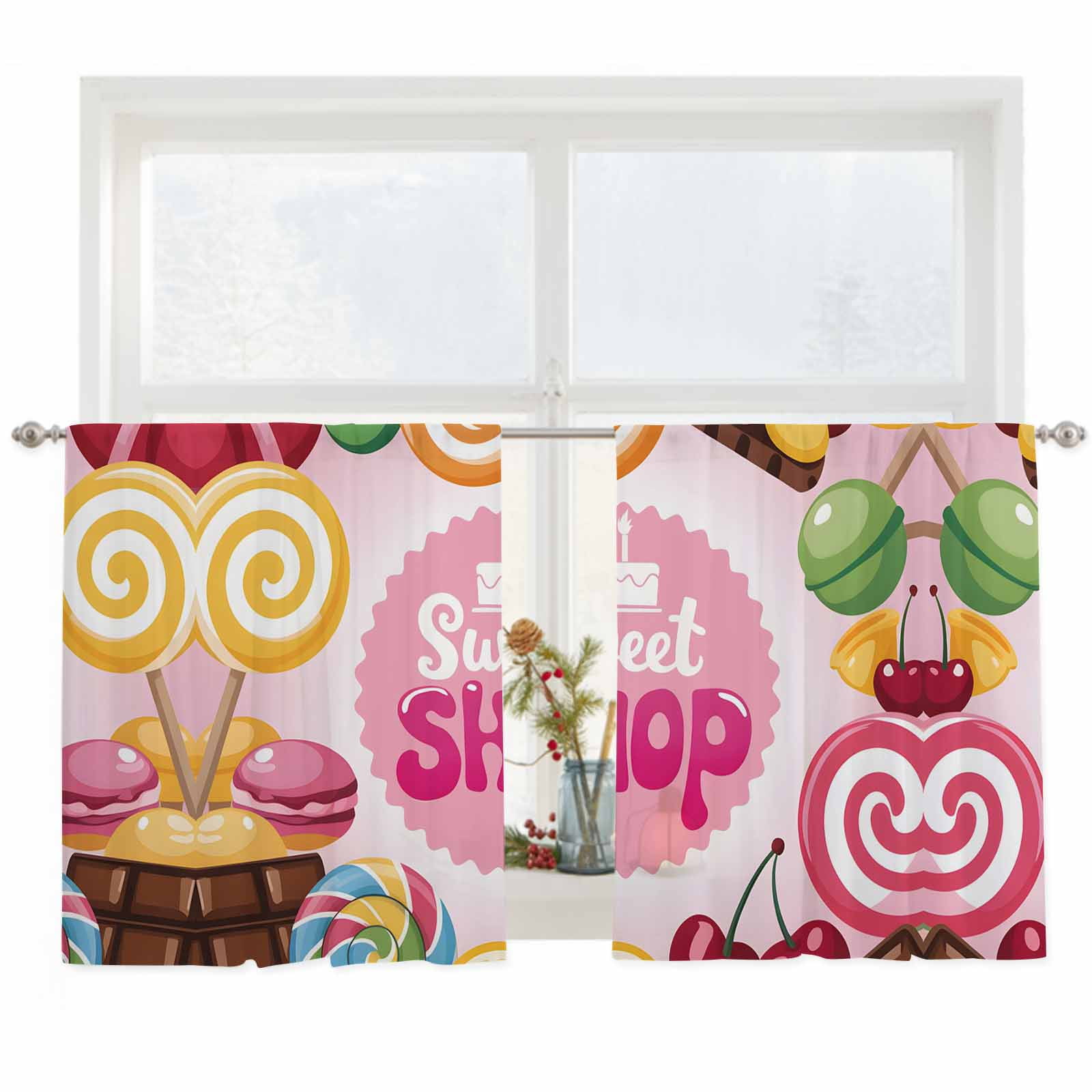 Semi Sheer Window Curtains 54 Inches Long, Sweet Shop Words Rod Pocket ...
