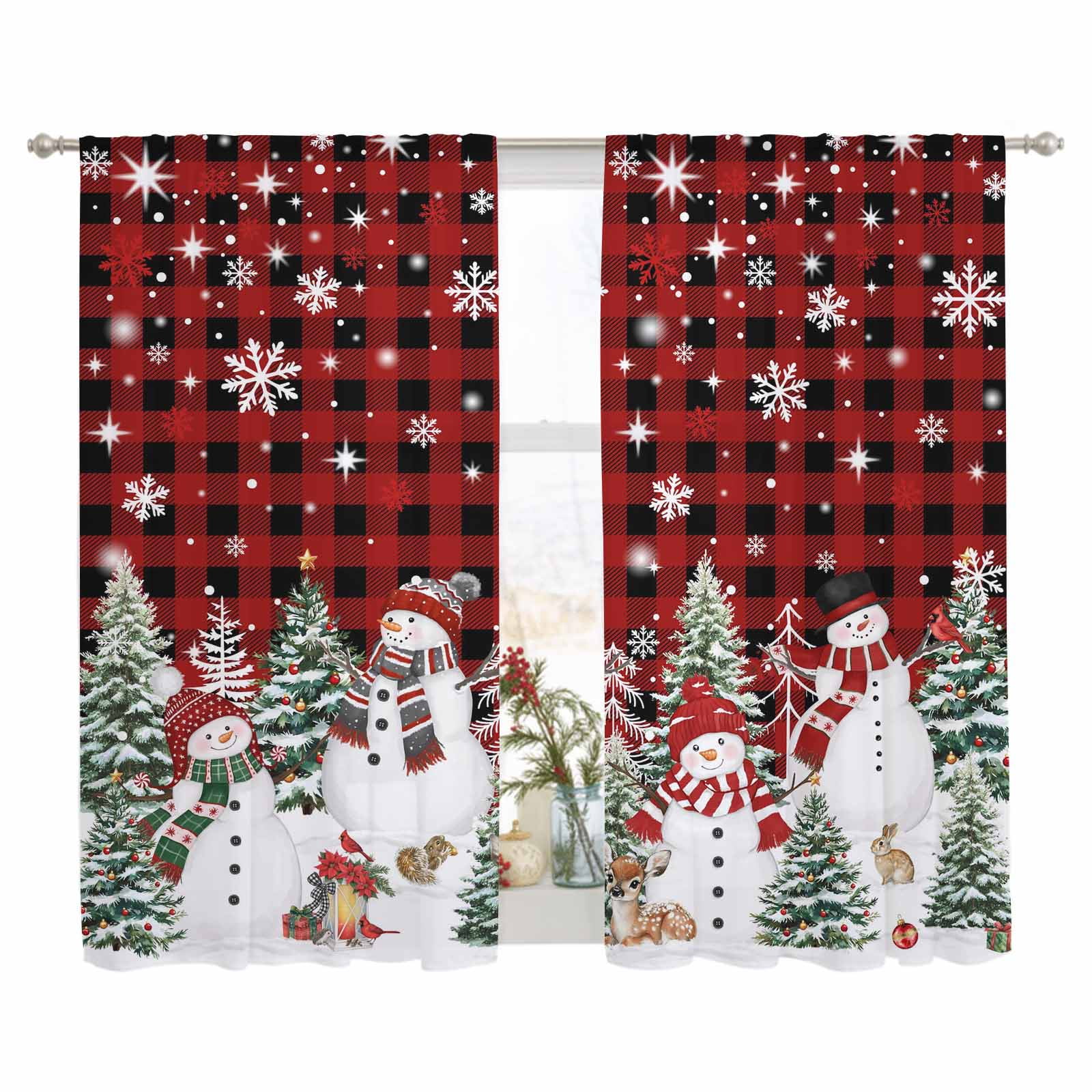 Semi Sheer Window Curtains 63 Inches Long, Red Plaid Christmas Rod ...