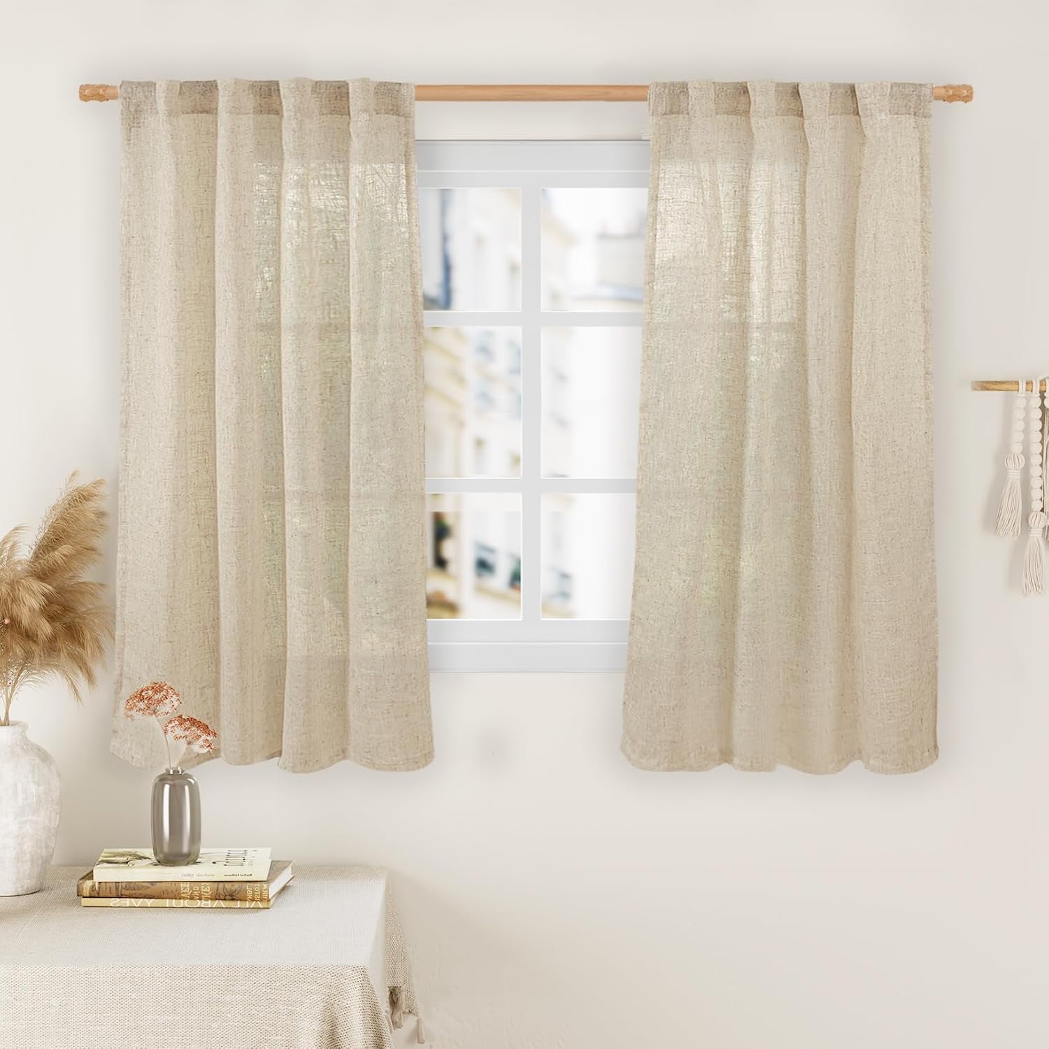 Semi Sheer Window Linen Curtains 54 Inch Length, Light Filtering Panels ...