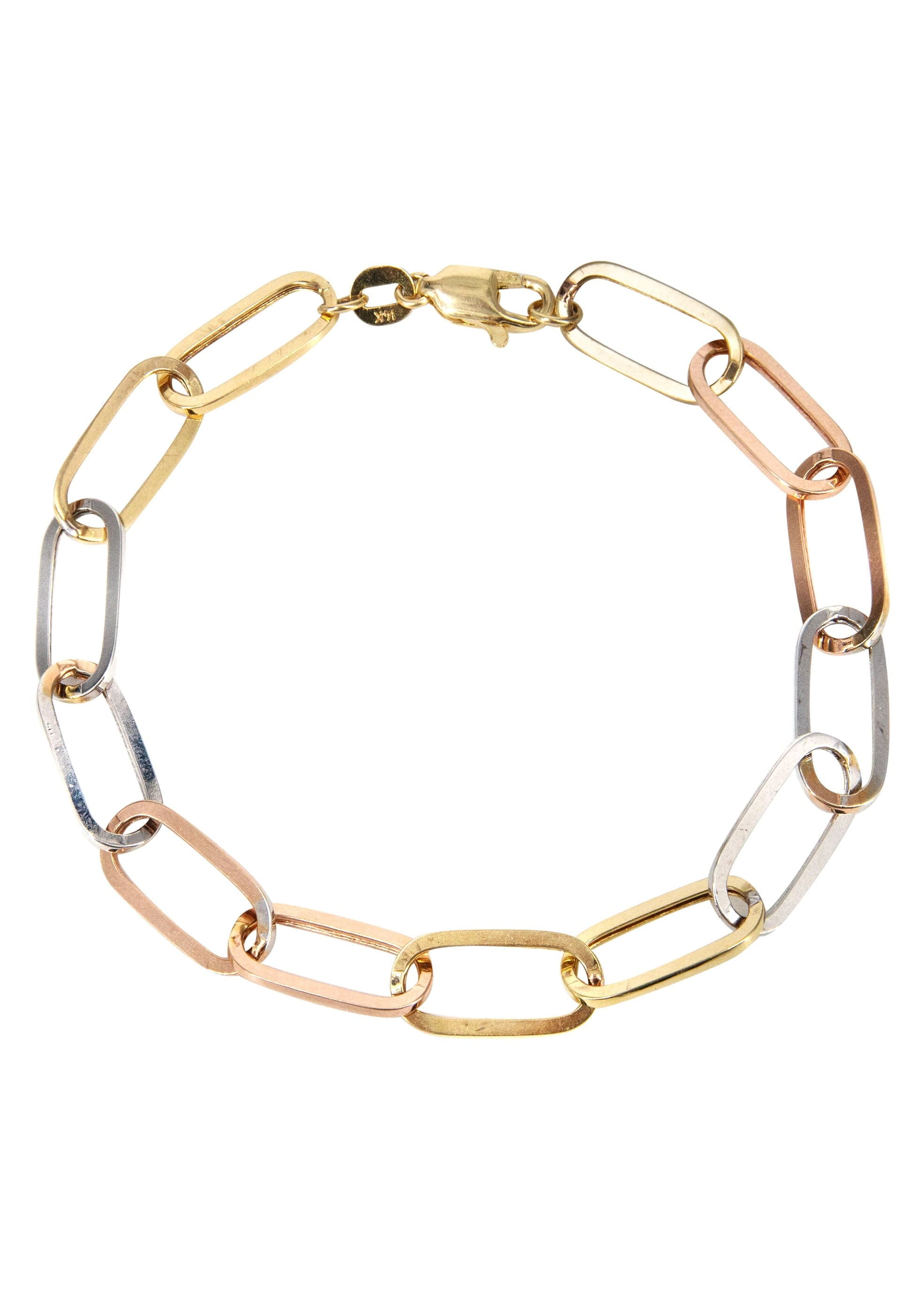 Semi Solid Tri Color Paper Clip Gold Bracelet 14K - Walmart.com