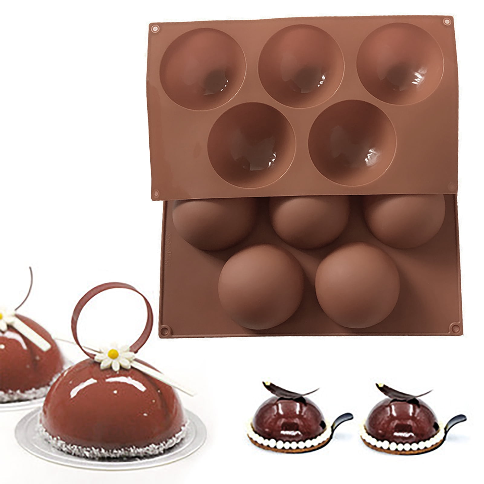 Semi Sphere Silicone Mold, 5 cells Baking Mold for Making Hot Chocolate ...