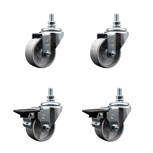 3 Inch Semi Steel 10MM Threaded Stem Caster Set 2 Brakes SCC - Walmart.com