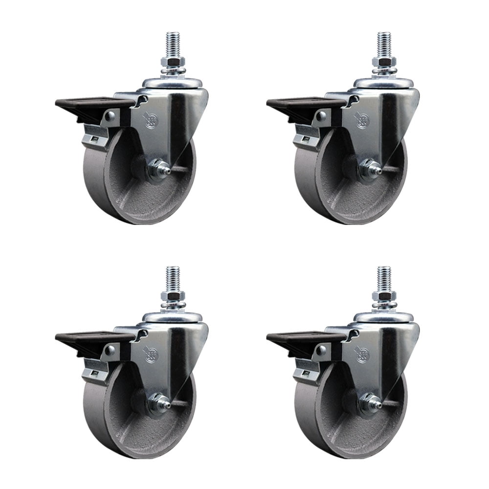 4 Inch Semi Steel 10MM Threaded Stem Caster Set with Brake - Walmart.com