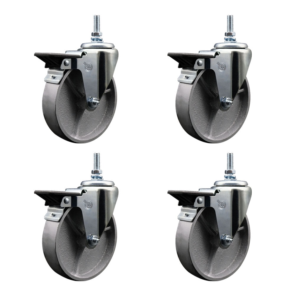 5 Inch Semi Steel 3/8 Inch Threaded Stem Caster Set with Brake ...
