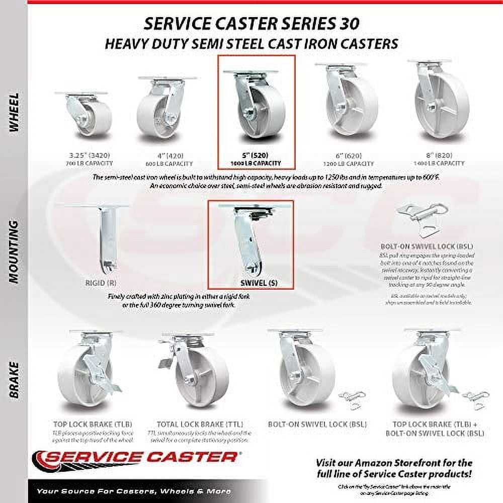Semi Steel Cast Iron Swivel Top Plate Casters Set of 4 Heavy Duty with ...