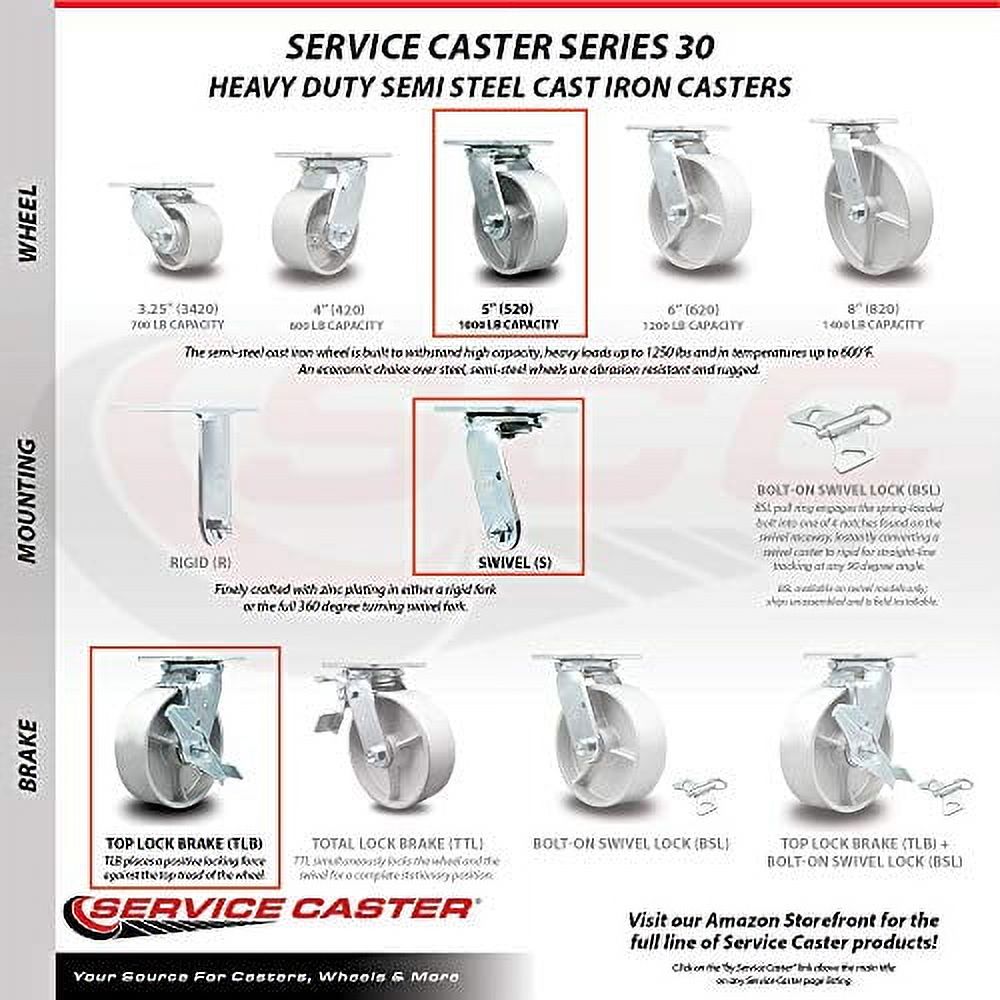 Semi Steel Cast Iron Swivel Top Plate Casters Set of 4 Heavy Duty with ...