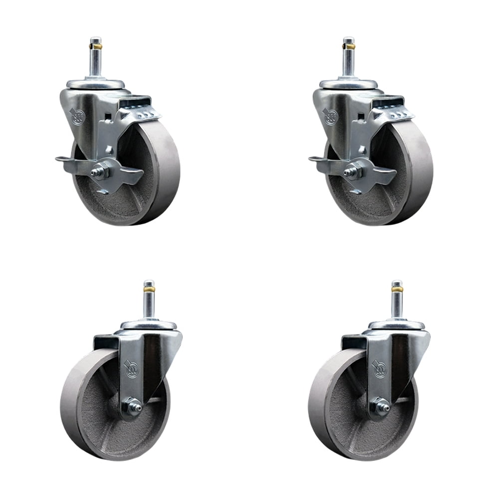 Semi Steel Swivel Grip Ring Caster Set 4 -4" Wheels&7/16" Stems-2 w/BRK ...