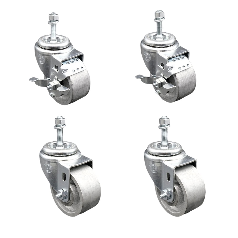 Semi Steel Swivel TS Caster Set 4 -3" Wheel&10MM Stems-2 w/Brake ...