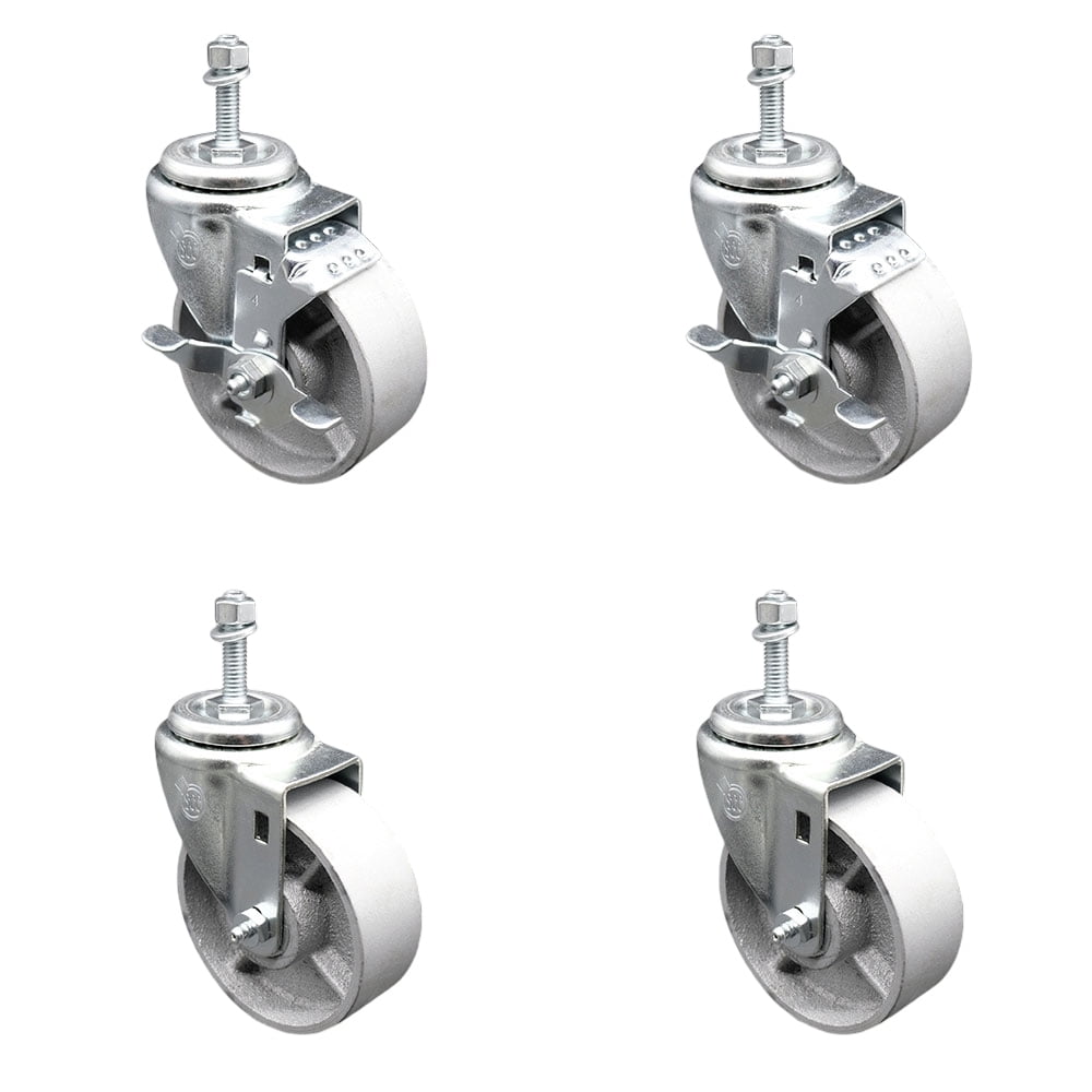 Semi Steel Swivel TS Caster Set 4 -4" Wheel&10MM Stems-2 w/Brake ...