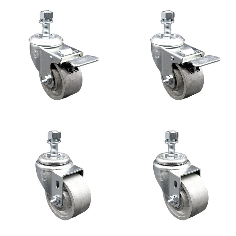 Semi Steel Swvl TS Caster Set 4 -3"Wheels&12MM Stems-2 w/TTL BRK ...