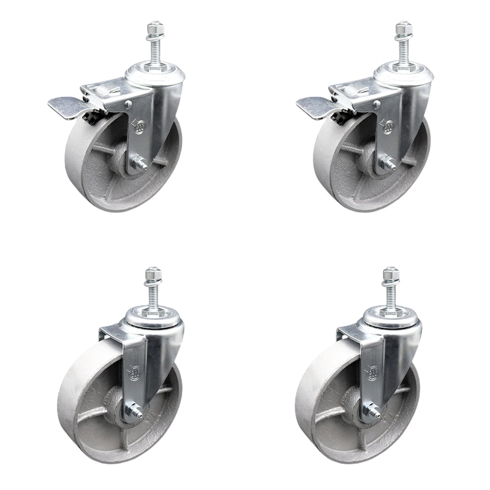 Semi Steel Swvl TS Caster Set 4 -5" Wheel&3/8" Stems-2 w/TTL BRK ...