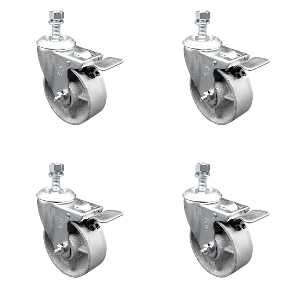 Semi Steel Swvl TS Caster Set 4 w/4" Wheel&1/2" Stem-4 Swvl w/TTL BRK - Walmart.com