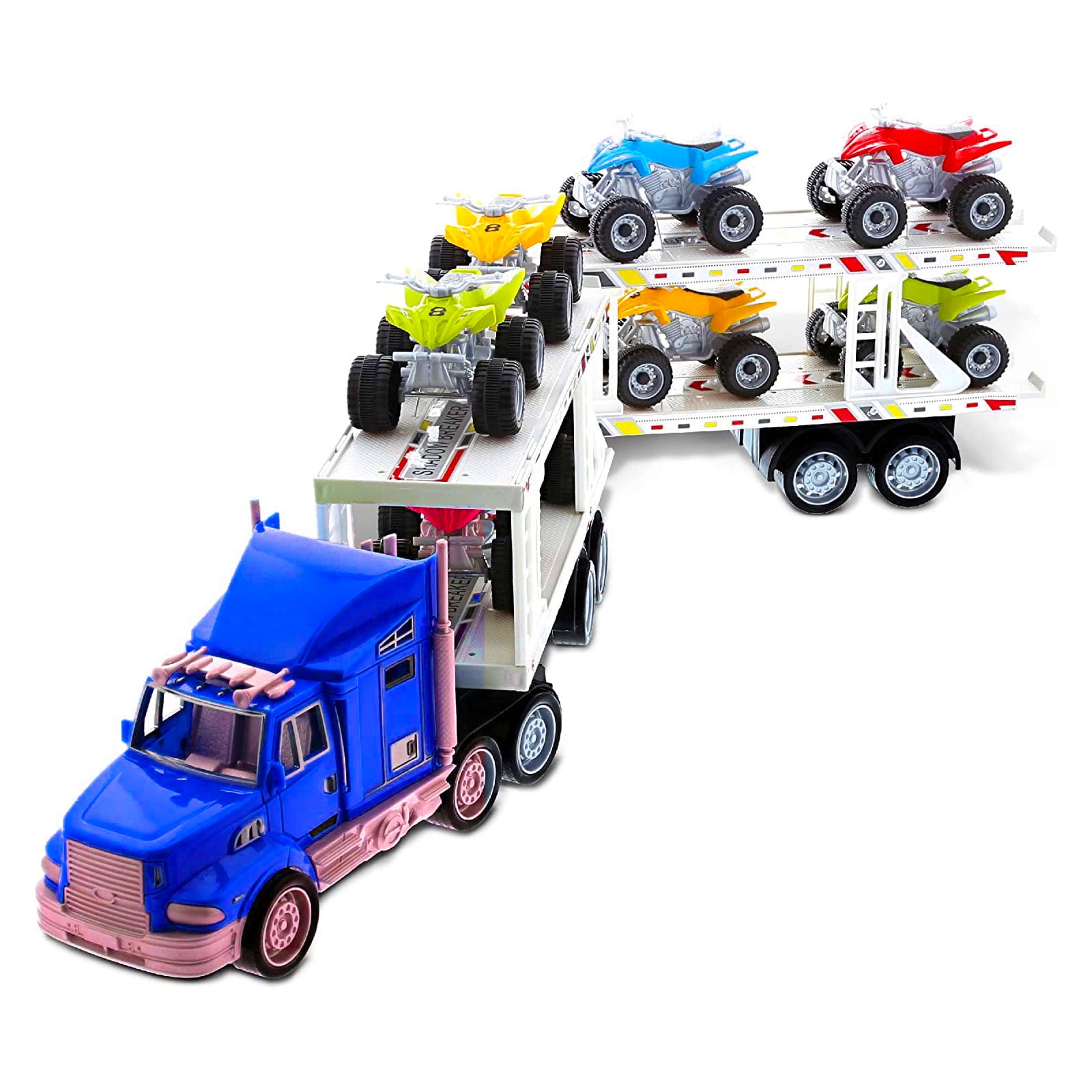 Semi Truck Mega Carrier Friction Powered Toy Truck with 8 ATV Push and ...