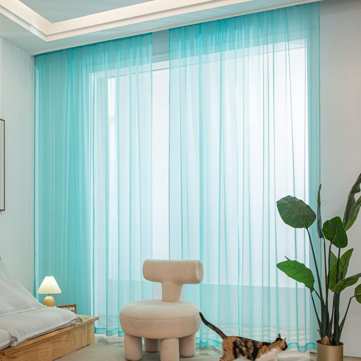 Semi Window Lake Blue Sheer Curtains 95 Inches Long 2 Panels Sheer ...