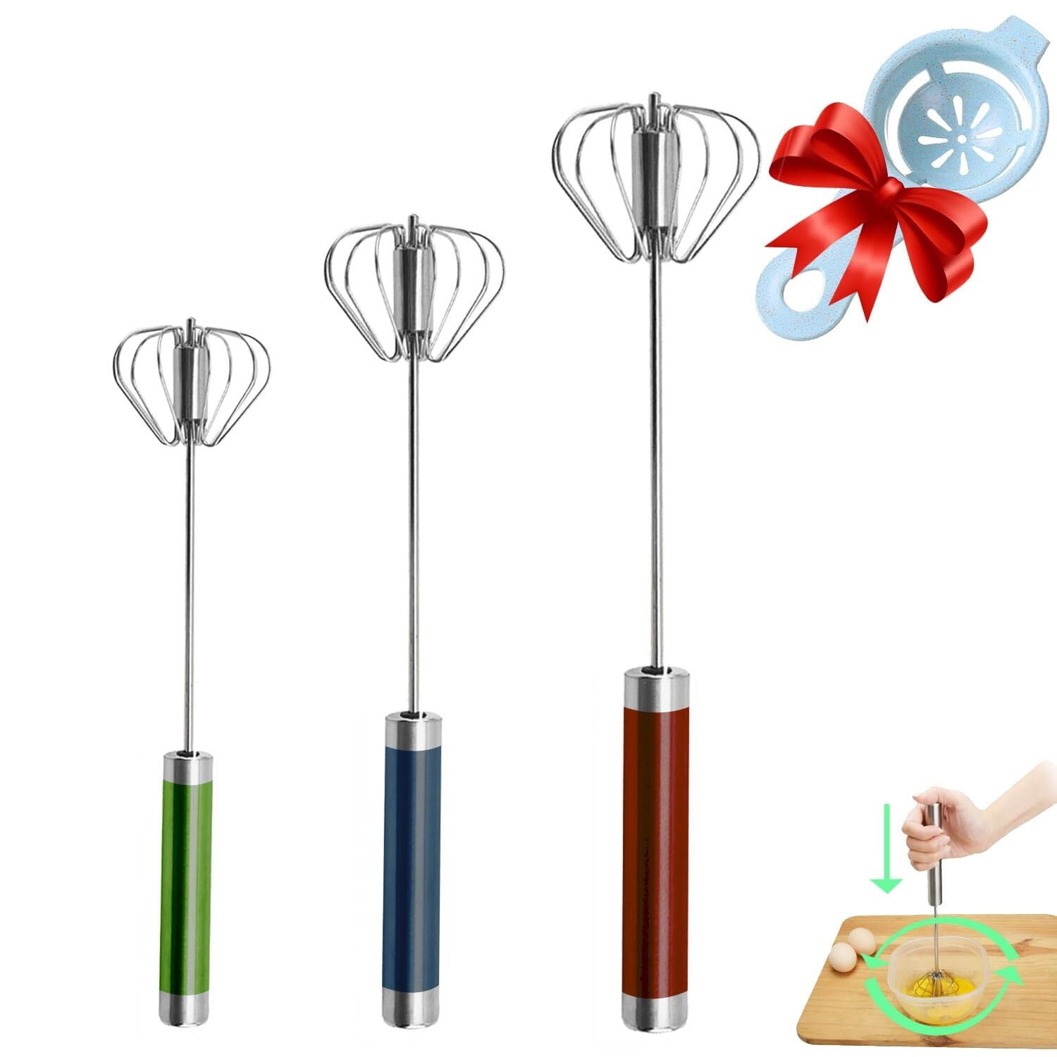 Semi-automatic Whisk, Stainless Steel Egg Beater, Hand Push Rotary ...