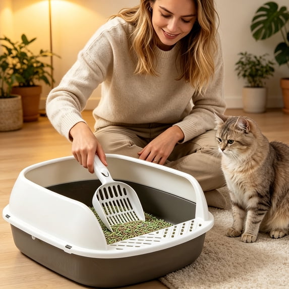 Semi-enclosed litter box Pet Litter Box Spray Proof Toilet Litter ...