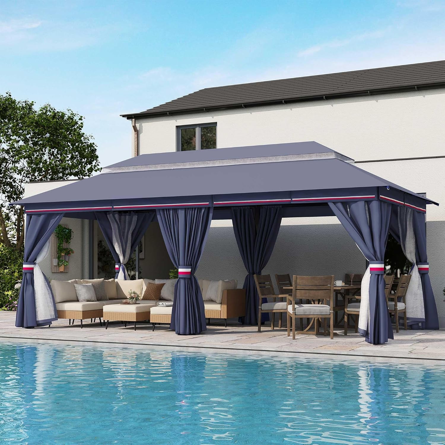 Semi-permanent Patio Gazebo 10'x20' with Expansion Bolts, Outdoor Heavy ...