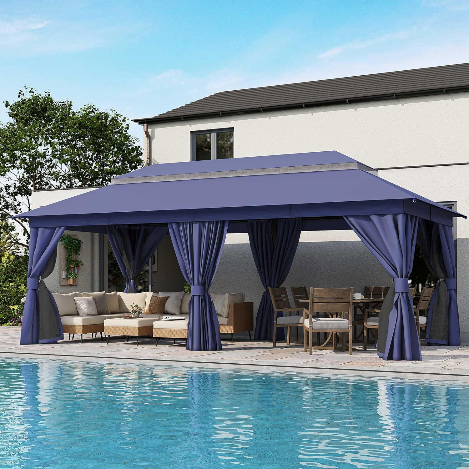 Semi-permanent Patio Gazebo 10'x20' with Expansion Bolts, Outdoor Heavy ...