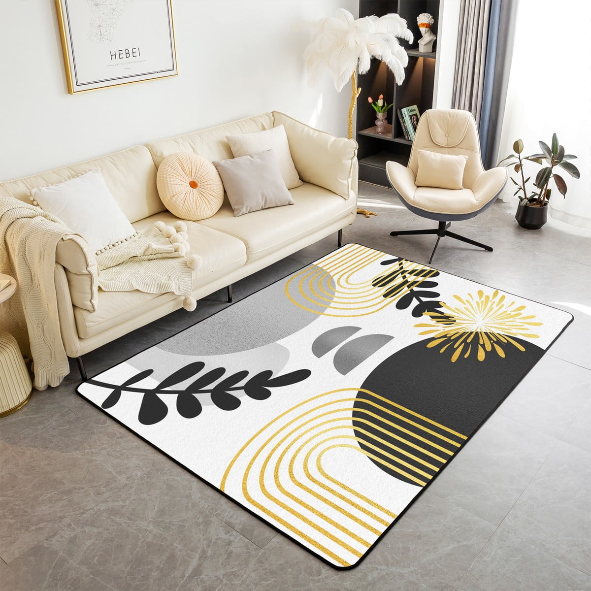 Semicircle Area Rug 5x7, Geometric Round Flowers Non Shedding ...
