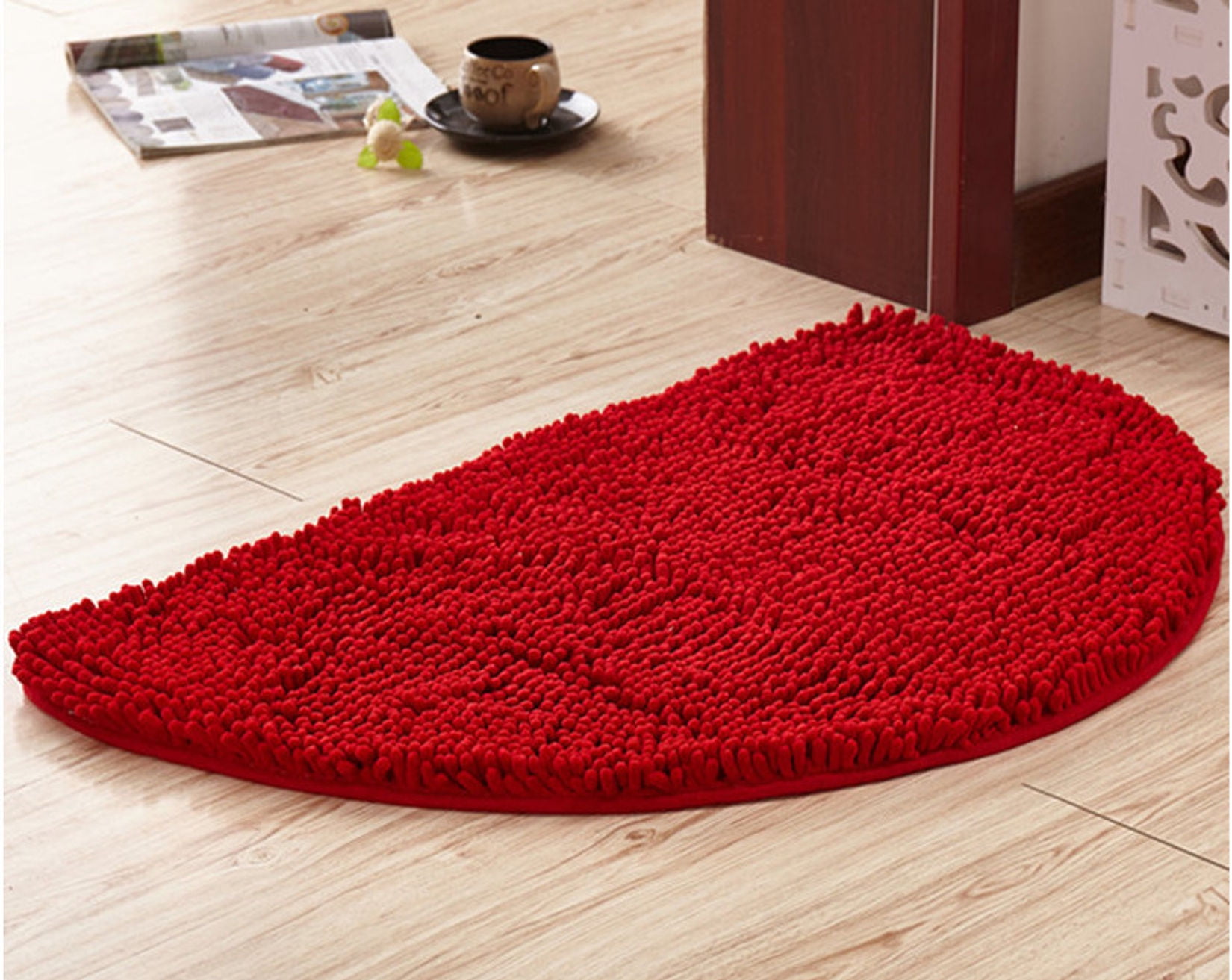Semicircle Bathroom Rug, Soft Water Absorption Chenille Bath Mat Fluffy ...