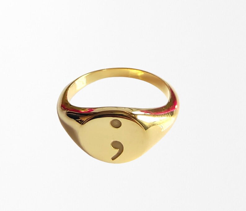 Semicolon ring Sterling Silver, Semi Colon Ring, Semicolon Jewelry ...