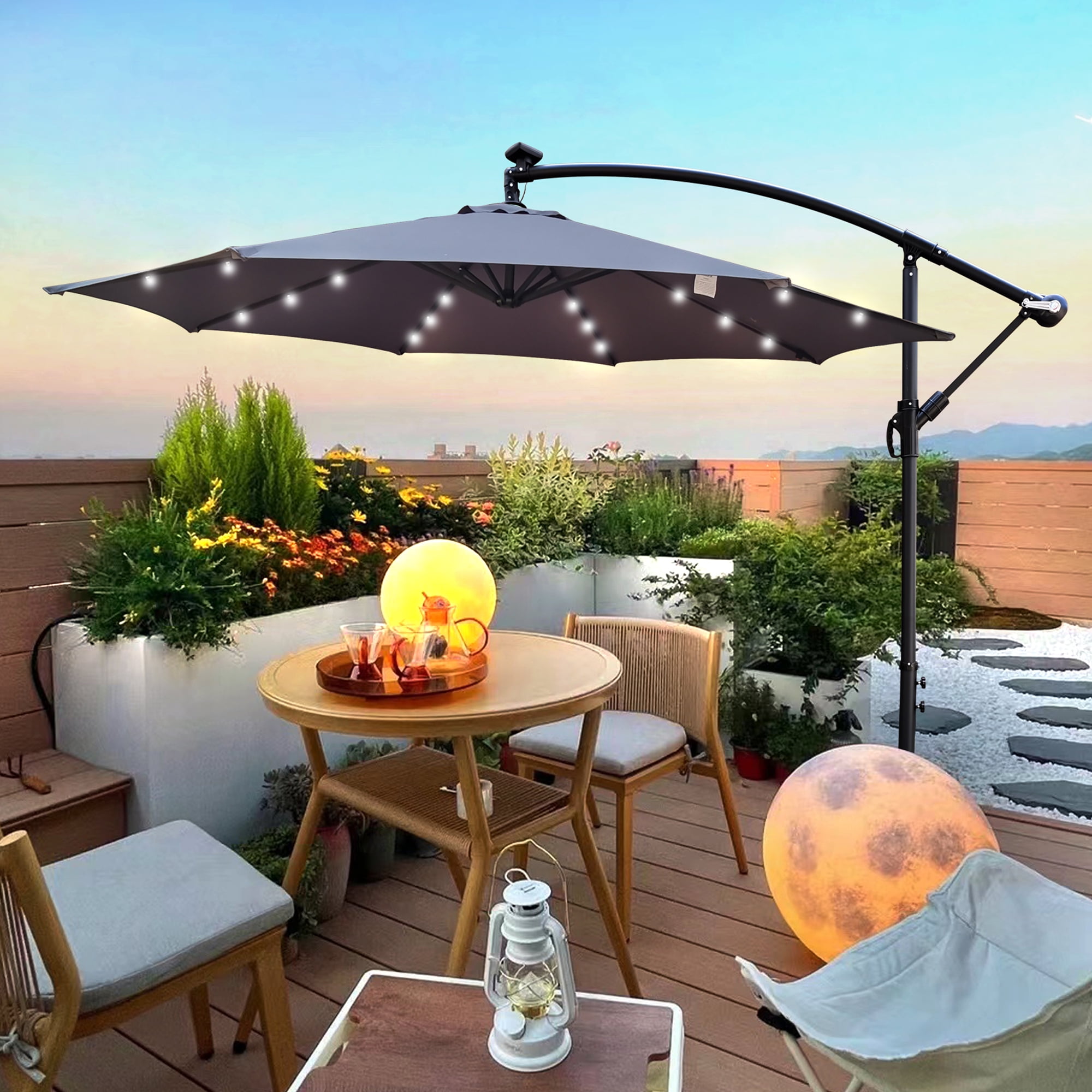 Semiocthome 10 ft Solar Umbrella LED Lighted Patio Umbrella with Tilt ...