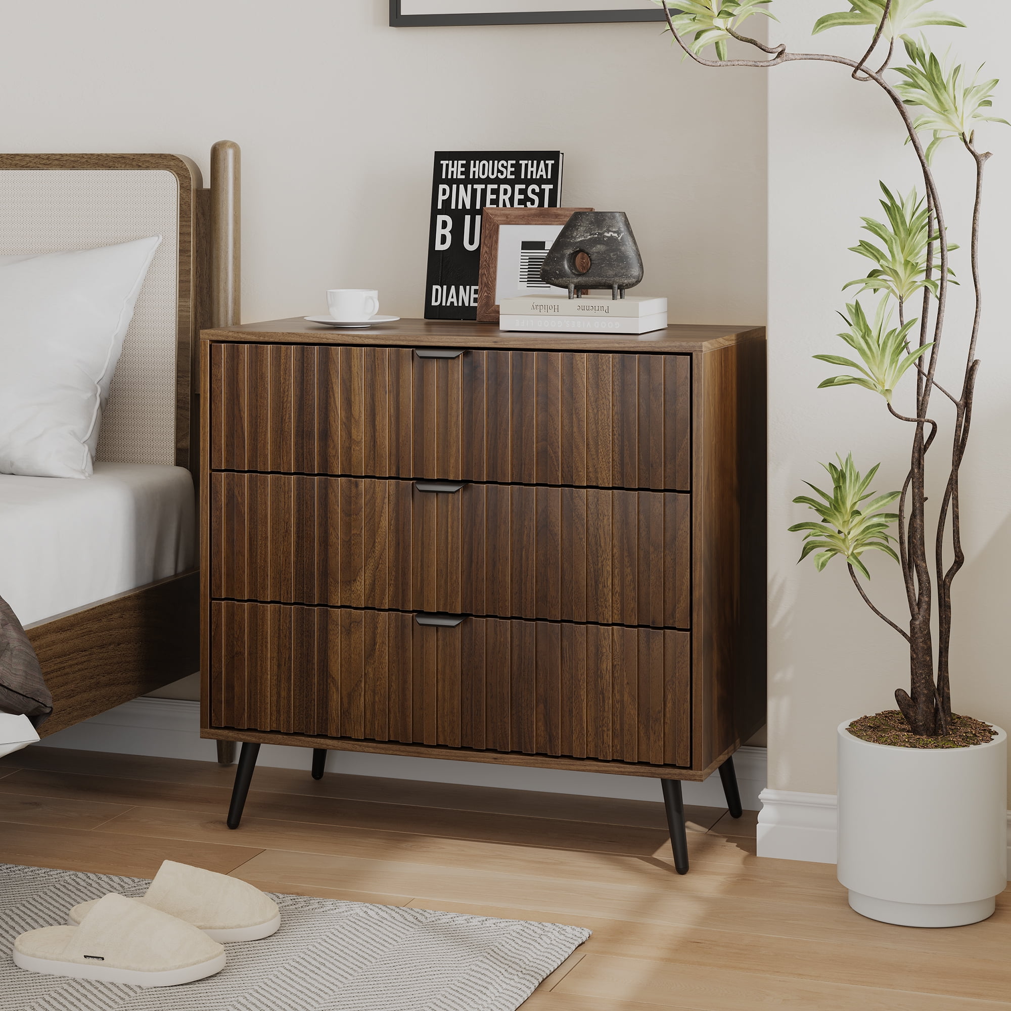 Semiocthome 3 Drawer Dresser with Fluted Panel, Chest of Drawers for ...