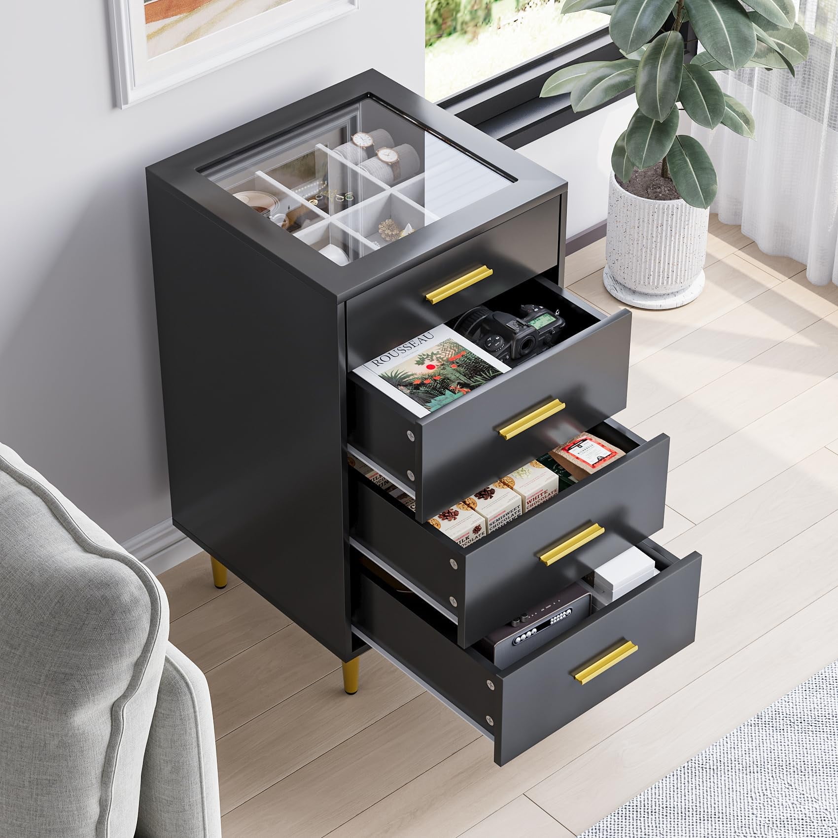Semiocthome Black Dresser with 4 Drawers Modern Storage Cabinet for ...