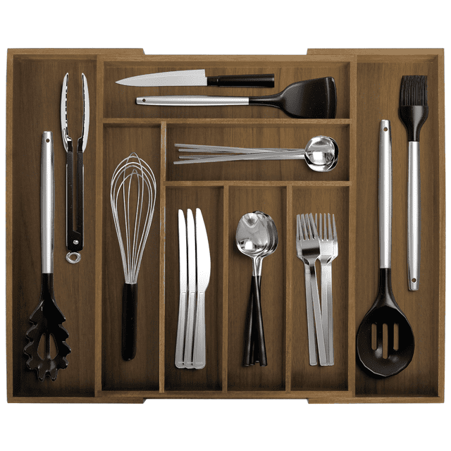 Semiocthome Acacia Wood Silverware Organizer Expandable Storage Drawer ...